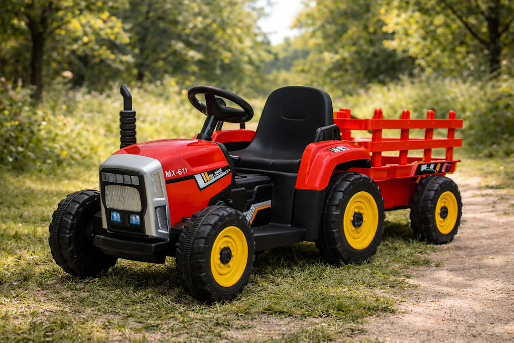 Dečiji traktor na akumulator sa prikolicom 261 crveni