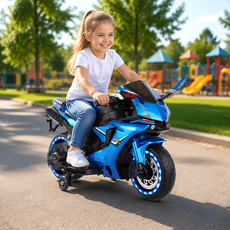 Dečiji motor na akumulator sa pomoćnim točkovima Model 149 plavi