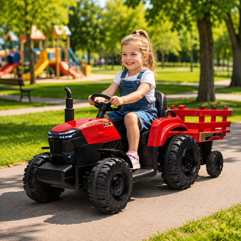 Dečiji traktor na akumulator sa prikolicom Model 2223 crveni