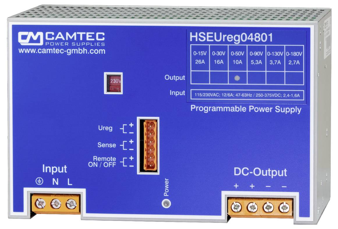 Camtec HSEUREG04801.130(R2) napajanje za DIN šinu 90 V/AC, 250 V/DC → 130 V 480 W