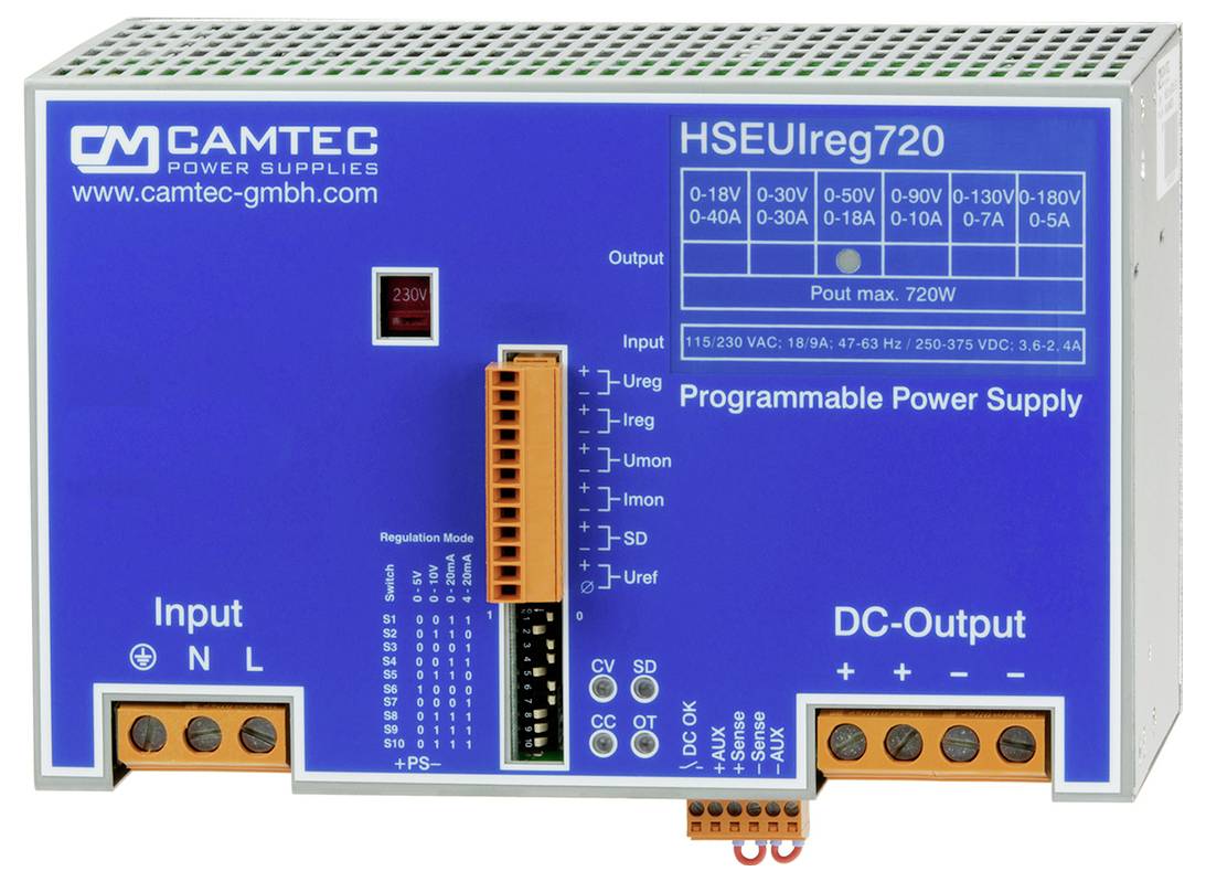 Camtec HSEUIREG07201.130(R2) napajanje za DIN šinu 184 V/AC, 250 V/DC → 130 V 720 W