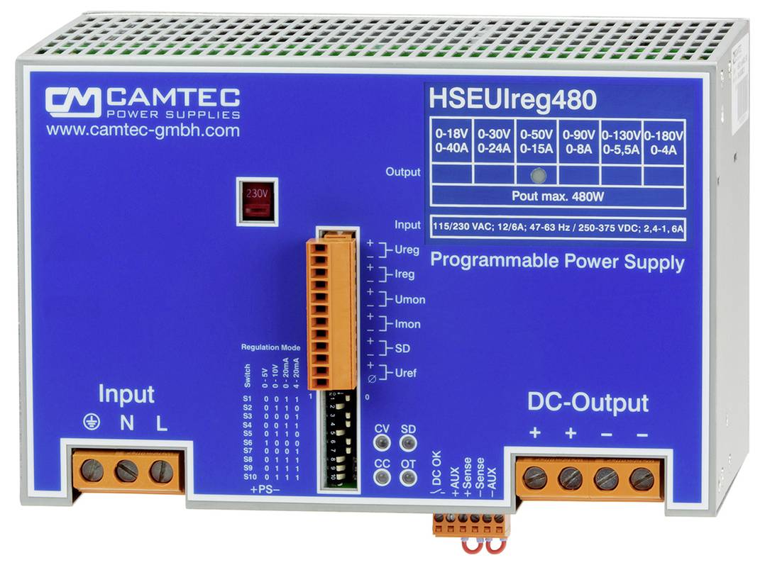 Camtec HSEUIREG04801.240(R2) napajanje za DIN šinu 184 V/AC, 250 V/DC → 240 V 480 W