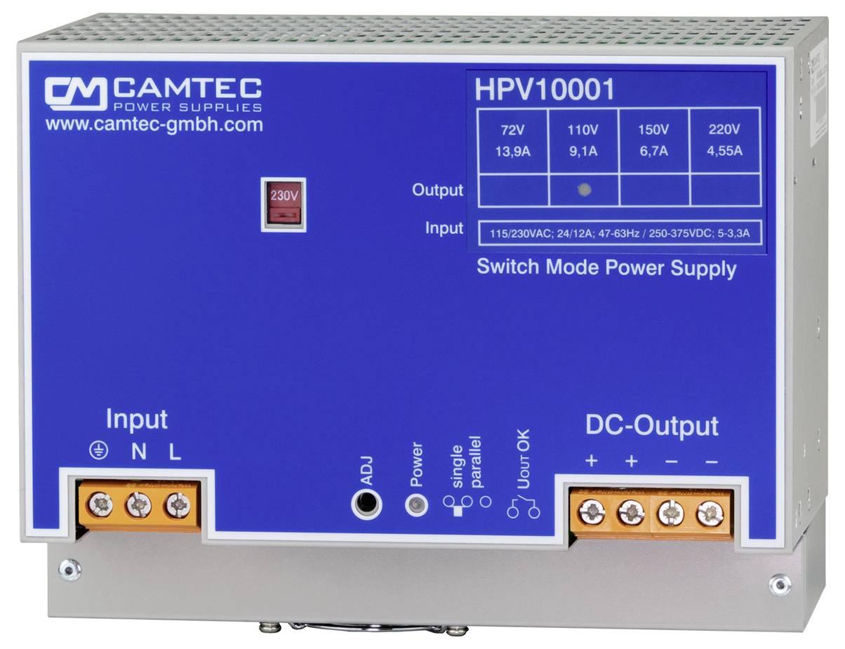 Camtec HPV10001.220(R2) napajanje za DIN šinu 90 V/AC, 250 V/DC → 220 V 1,008 W