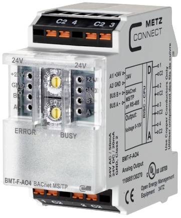 Metz BMT-F-AO4 BACnet MS/TP napajanja za din šinui 24 V/AC, 24 V/DC 50 mA 4 x