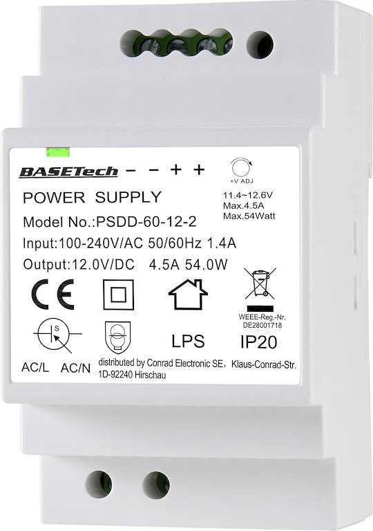 Basetech PSDD-60-12-2 napajanje za DIN šinu 12 V 4,5 A 54 W