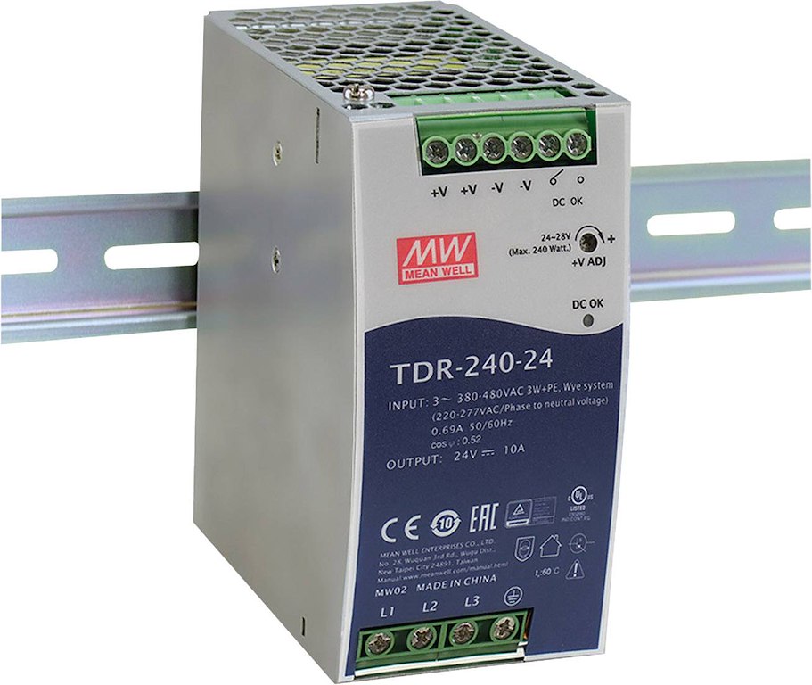 MEAN WELL TDR-240-24 napajanje za DIN šinu 340 V/AC, 480 V/DC → 24 V/DC 10 A