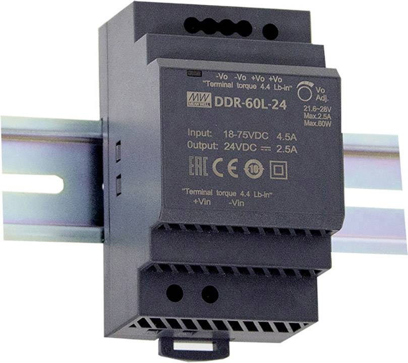 MEAN WELL DDR-60L-24 DC/DC pretvarač za DIN šinu 18-75 V/DC → 24 V/DC 2,5 A