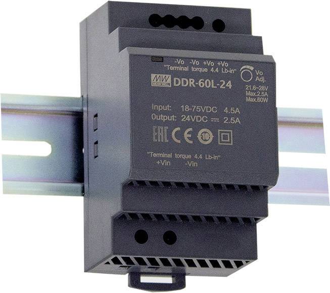 MEAN WELL DDR-60G-5 DC/DC pretvarač za DIN šinu 9-36 V/DC → 5 V/DC 10,8 A