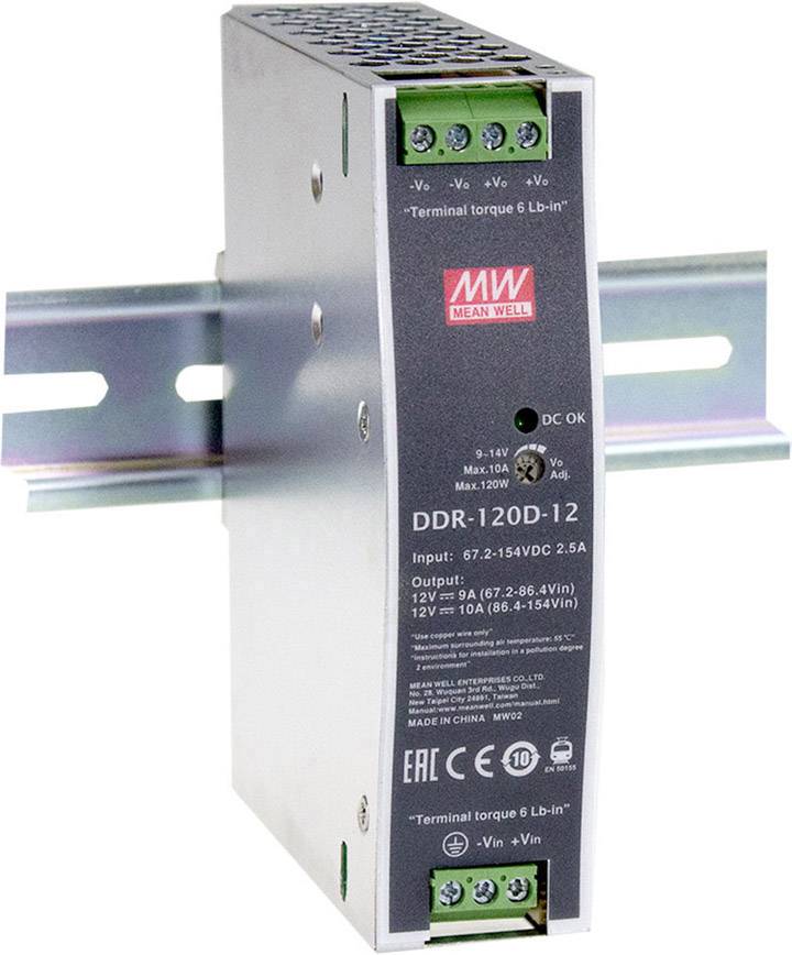 MEAN WELL DDR-120A-24 DC/DC pretvarač za DIN šinu 9-18 V / DC → 24 V/DC 4,2 A