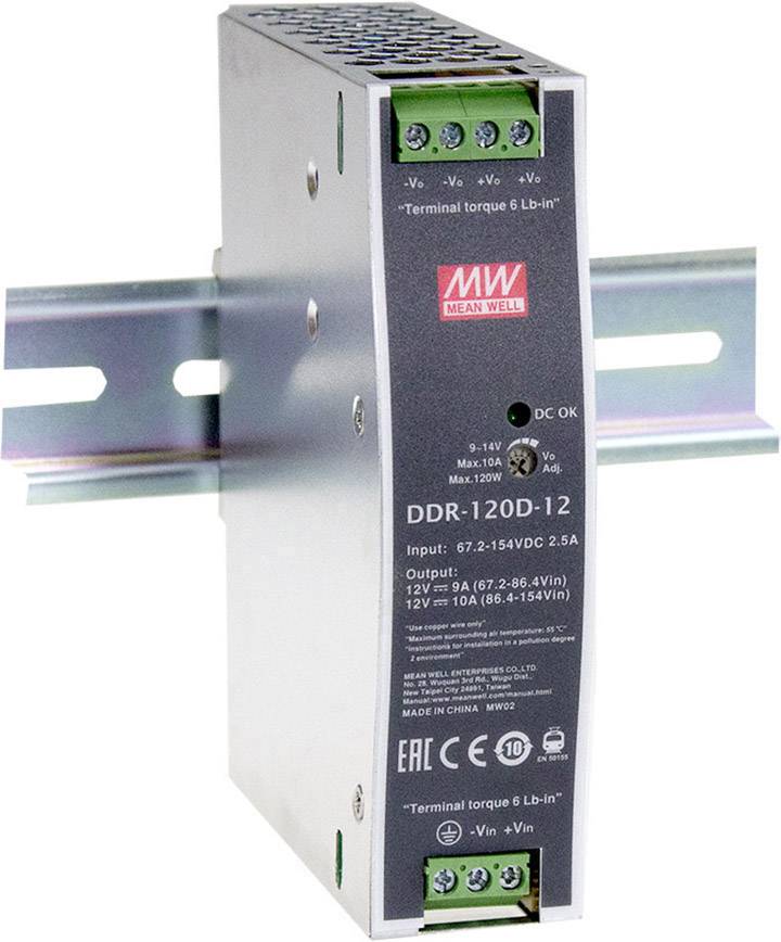 MEAN WELL DDR-120B-24 DC/DC pretvarač za DIN šinu 16,8-33,6 V/DC → 24 V/DC 5 A