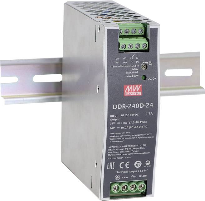 MEAN WELL DDR-240D-24 DC/DC pretvarač za DIN šinu 67,2-154 V/DC → 24 V/DC 10 A
