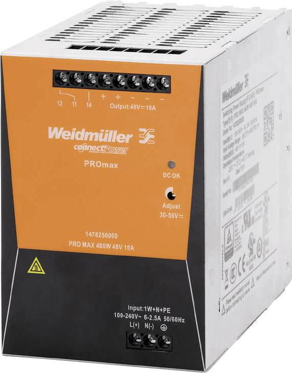 Weidmüller PRO MAX 480W 48V 10A napajanje za DIN šinu 85 V/AC, 80 V/DC → 48 V/DC