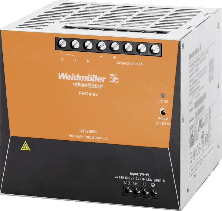 Weidmüller PRO MAX3 960W 24V 40A napajanje za DIN šinu 320 V/AC, 450 V/DC → 24 V/DC