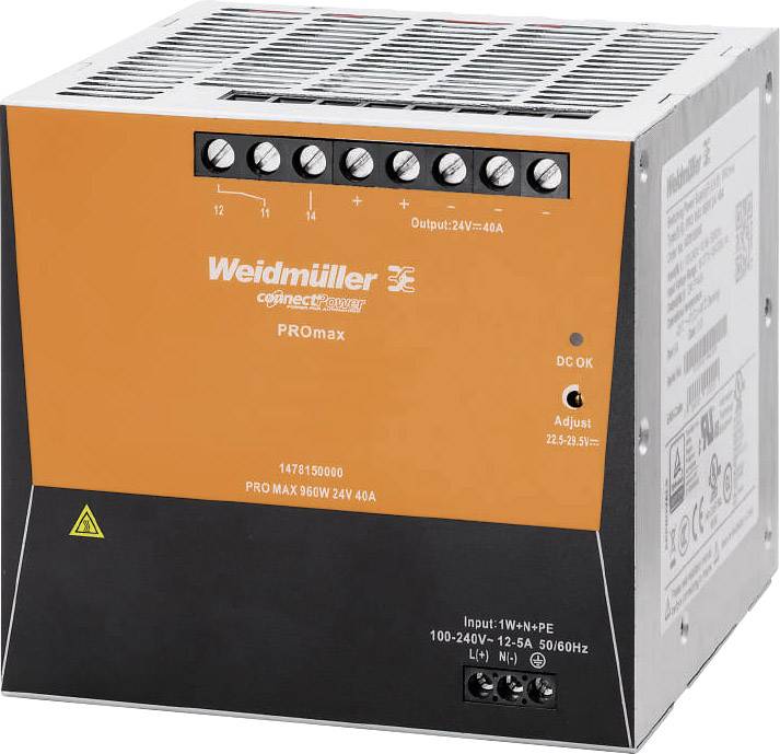 Weidmüller PRO MAX 960W 24V 40A napajanje za DIN šinu 85 V/AC, 80 V/DC → 24 V/DC