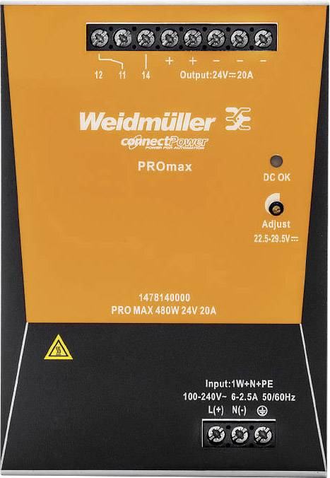 Weidmüller PRO MAX 480W 24V 20A napajanje za DIN šinu 85 V/AC, 80 V/DC → 24 V/DC