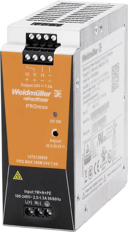 Weidmüller PRO MAX 180W 24V 7,5A napajanje za DIN šinu 85 V/AC, 80 V/DC → 24 V/DC