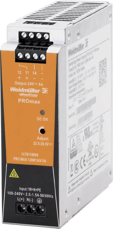 Weidmüller PRO MAX 120W 24V 5A napajanje za DIN šinu 85 V/AC, 80 V/DC → 24 V/DC