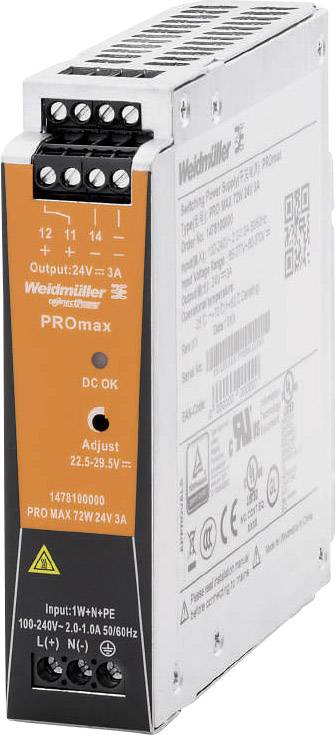 Weidmüller PRO MAX 72W 24V 3A napajanje za DIN šinu 85 V/AC, 80 V/DC → 24 V/DC