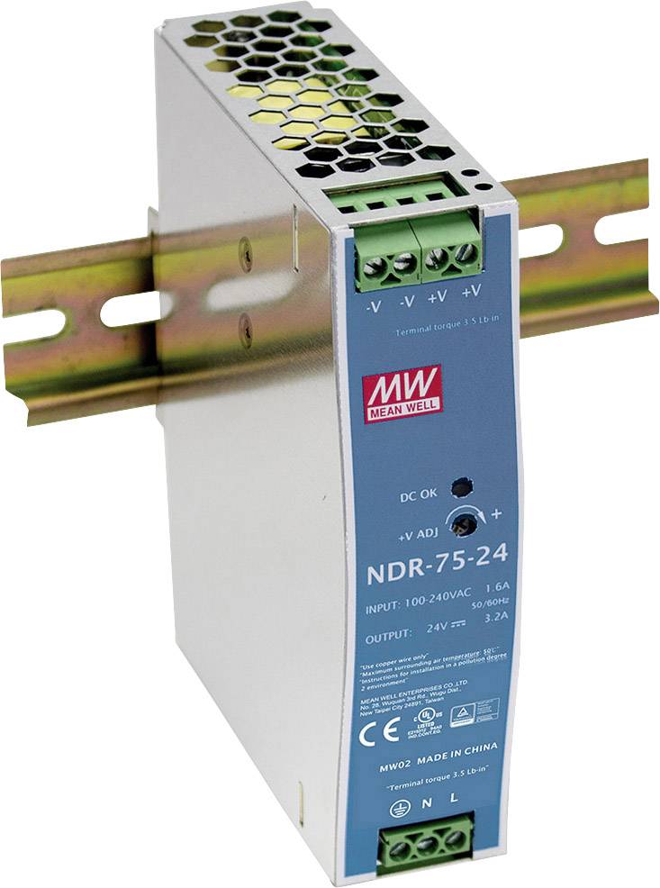 MEAN WELL NDR-75-12 napajanje za DIN šinu 90 V/AC → 12 V/DC 6,3 A