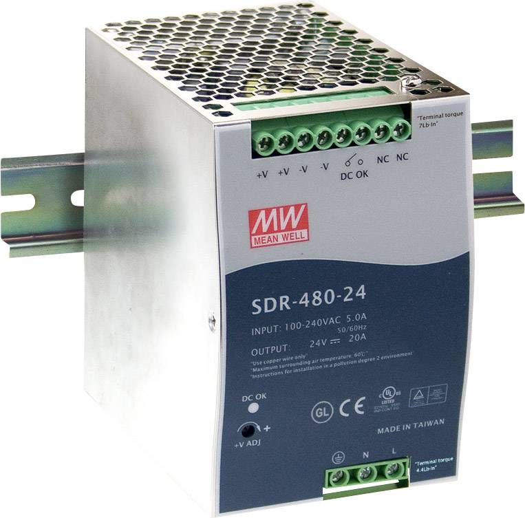 MEAN WELL SDR-480-48 napajanje za DIN šinu 90 V/AC → 48 V/DC 10 A