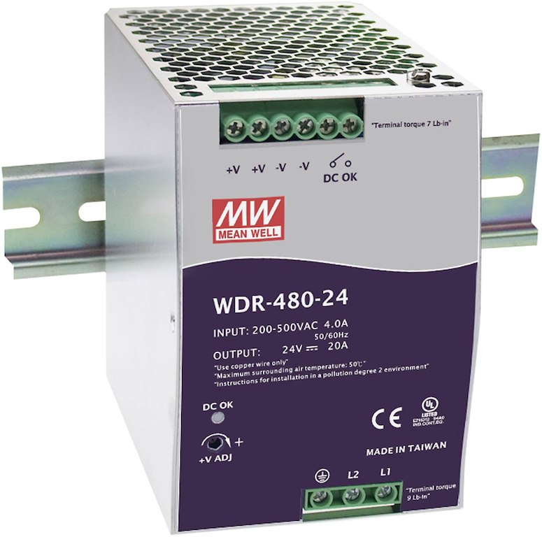 MEAN WELL WDR-480-24 napajanje za DIN šinu 180 V/AC → 24 V/DC 20 A