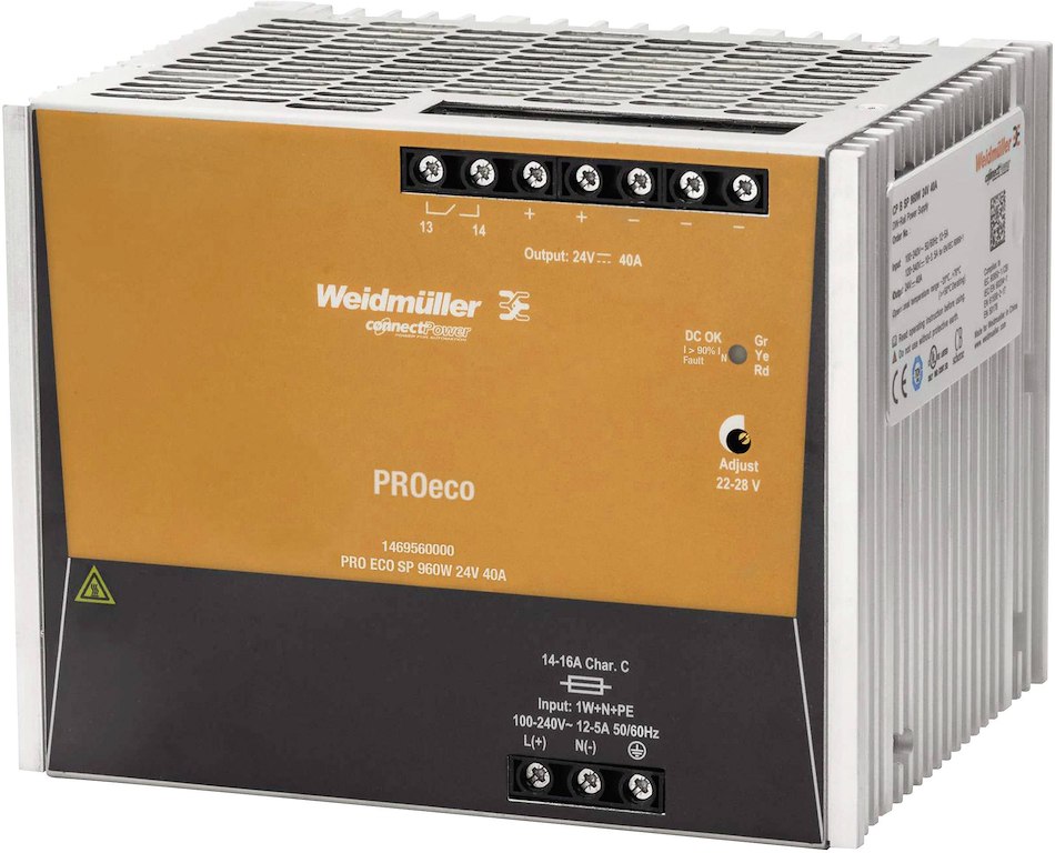 Weidmüller PRO ECO3 960W 24V 40A napajanje za DIN šinu 320 V/AC → 24 V/DC