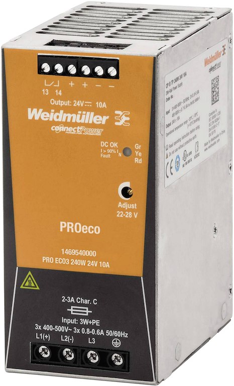 Weidmüller PRO ECO3 240W 24V 10A napajanje za DIN šinu 320 V/AC → 24 V/DC