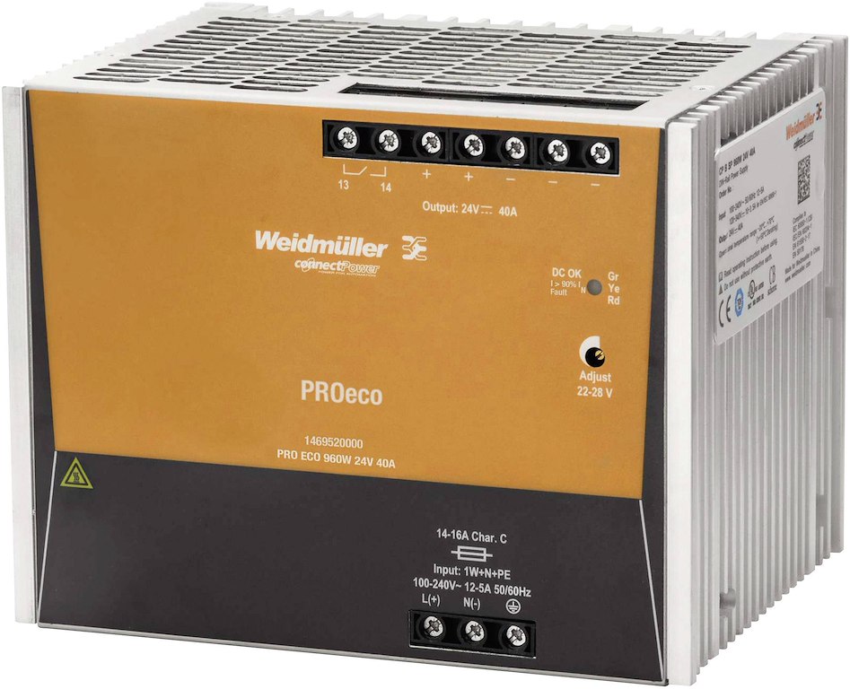 Weidmüller PRO ECO 960W 24V 40A napajanje za DIN šinu 85 V/AC, 80 V/DC → 24 V/DC 12 V/DC