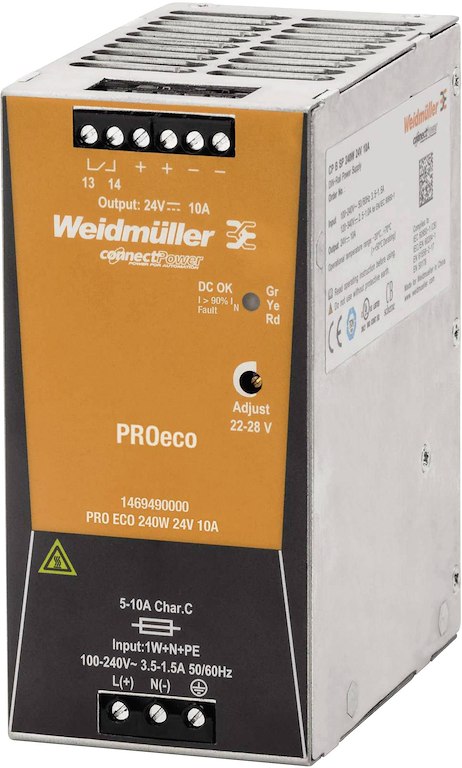 Weidmüller PRO ECO 240W 24V 10A napajanje za DIN šinu 85 V/AC, 80 V/DC → 24 V/DC