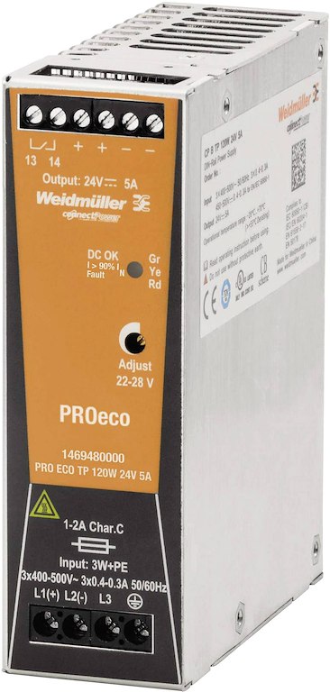Weidmüller PRO ECO 120W 24V 5A napajanje za DIN šinu 85 V/AC, 80 V/DC → 24 V/DC