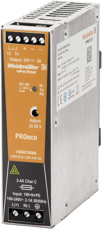 Weidmüller PRO ECO 72W 24V 3A napajanje za DIN šinu 85 V/AC, 80 V/DC → 24 V/DC