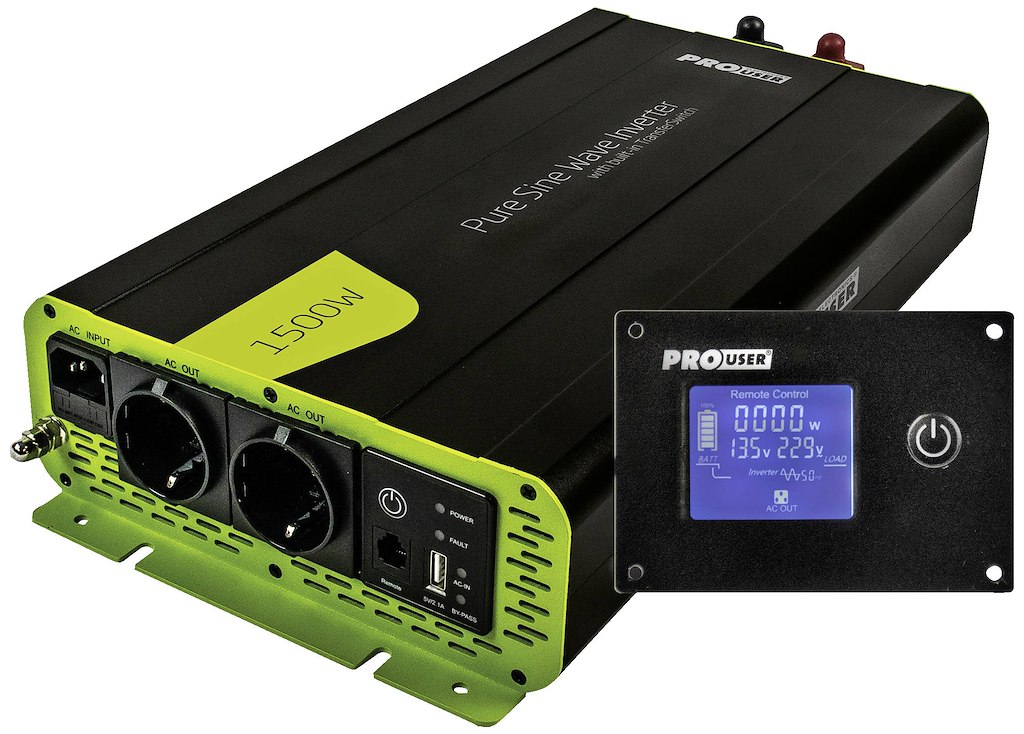 ProUser PSI1500TX inverter 10,5 do 16 V → 230 V/AC 1500 W 2250 W