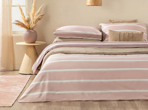 200x220 ENGLISH HOME DVODELNA POSTELJINA NA PRUGE ZA FRANCUSKI KREVET, ROZA
