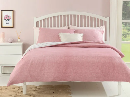 200x220 ENGLISH HOME DVODELNA POSTELJINA NA PRUGE ZA FRANCUSKI KREVET, ROZE BELA