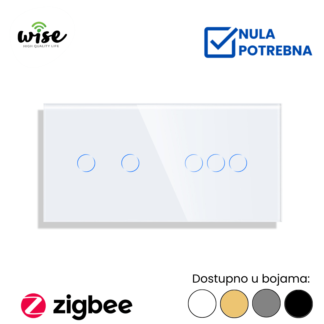 Wise pametni Zigbee prekidač
2t + 3t, staklo