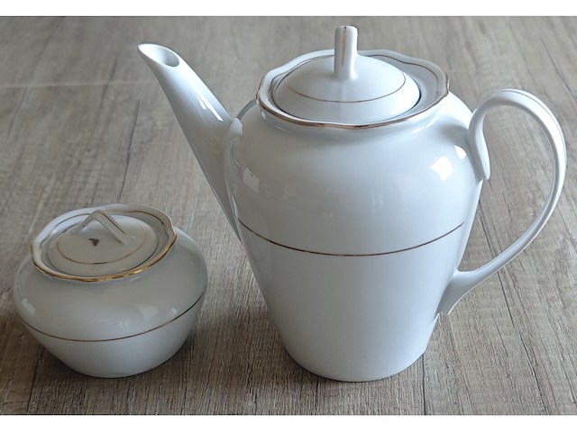 Beli porcelanski set - čajnik i posuda za šećer