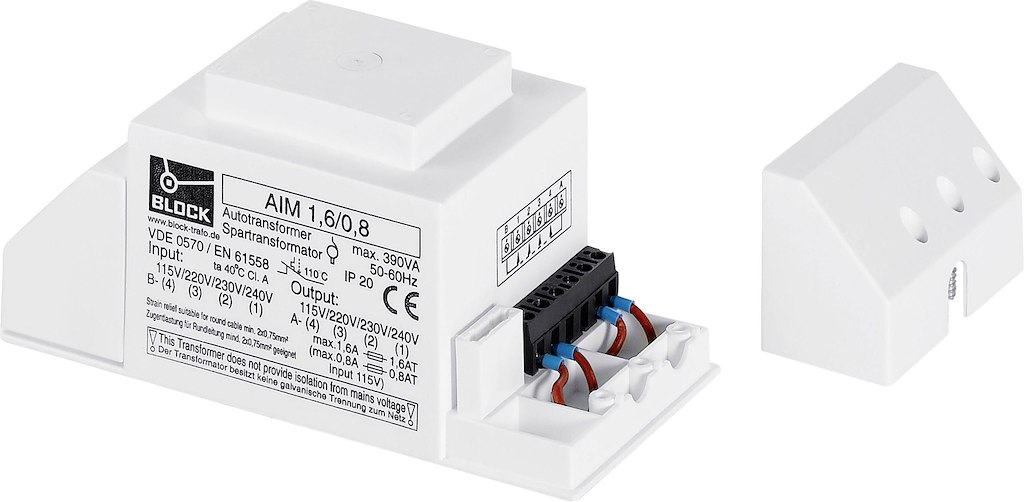 Block AIM 1,6/0,8 autotransformator 115 V/AC → 384 VA 1,6 A