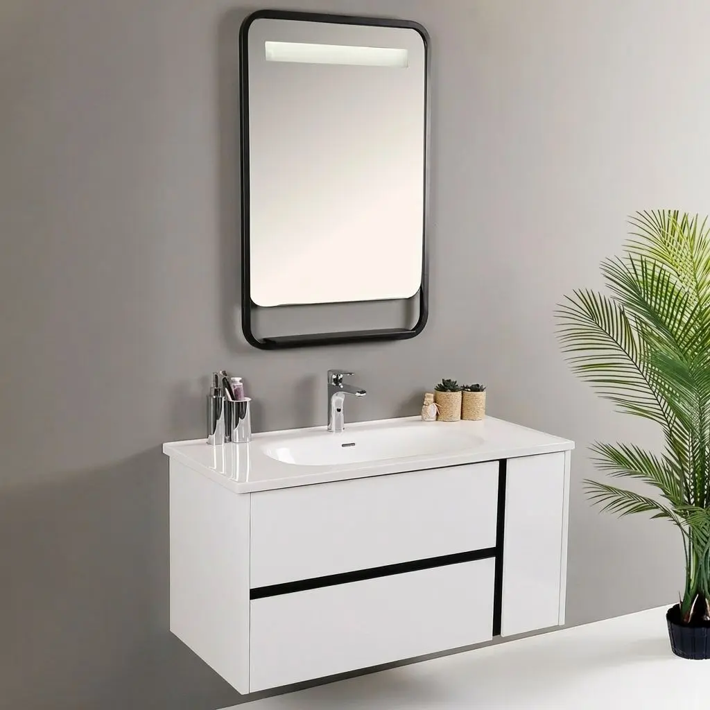 Skye Decor Set kupatilskog ormarića sa umivaonikom i ogledalom, 2 dela, Beli