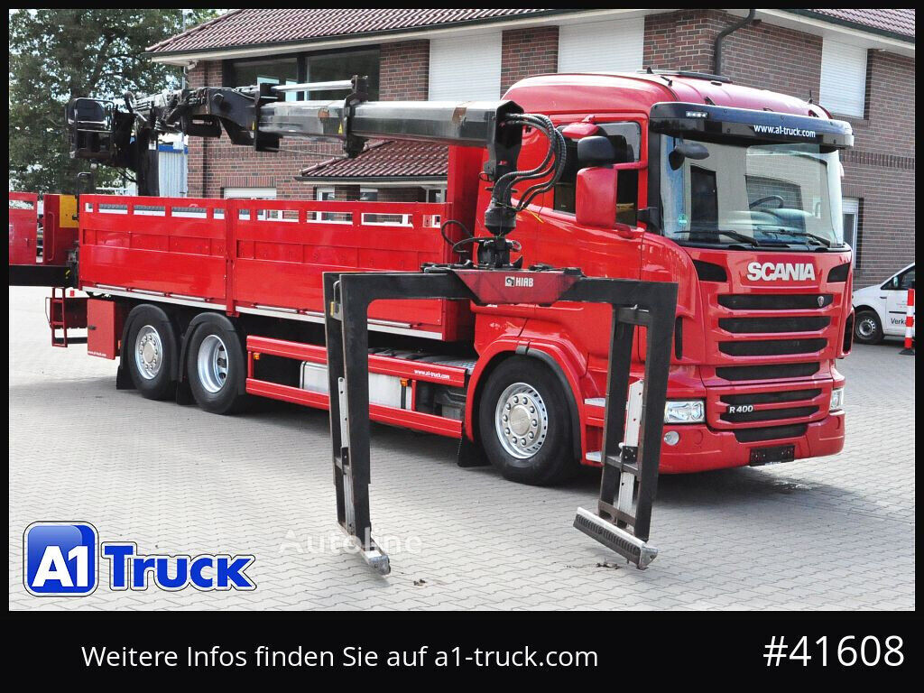 Scania R400, HIAB XS 166-3 Lift-Lenkachse kamion s ravnom platformom