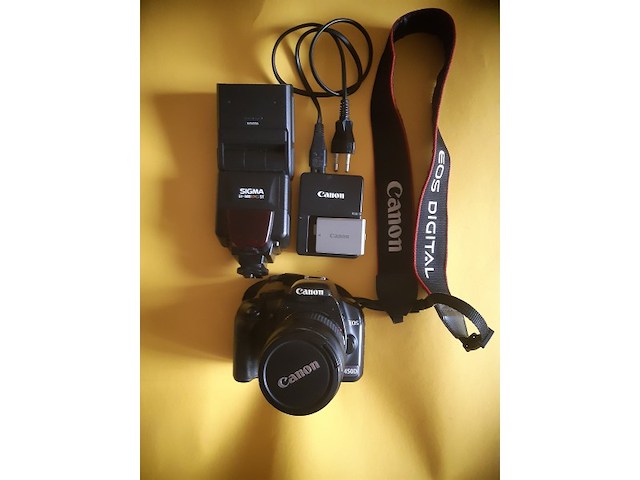 Canon EOS 450D DSLR set, objektiv, punjac, baterija i b