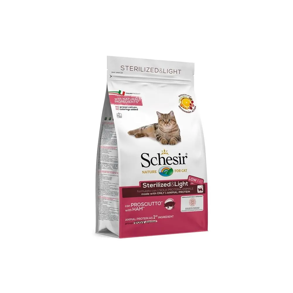 SCHESIR Sterilised&Light Suva hrana za sterilisane mačke, Ukus šunke, 1.5kg