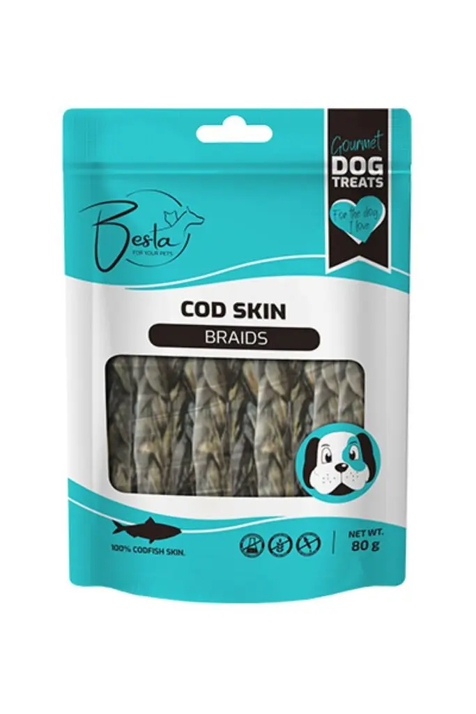 Besta Poslastica za pse Braids, Koža bakalara, 80 g