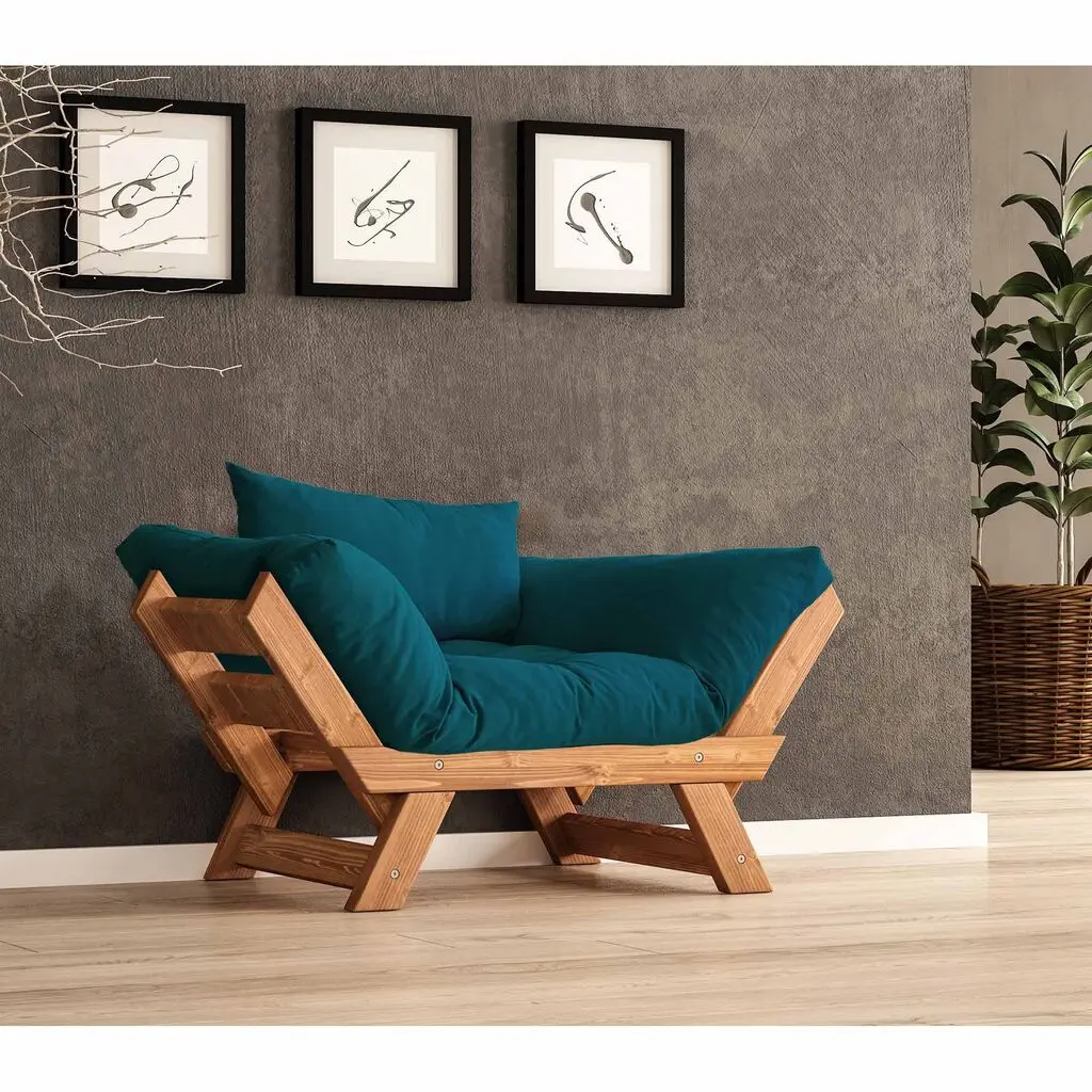 Hanah Home Baštenska sofa sa jednim sedištem i jastukom, Tikovina i petrolej-zelena