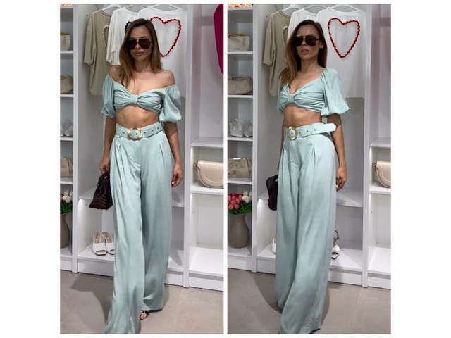KOMPLET CROP TOP I PANTALONE MINT BOJE - NOVO