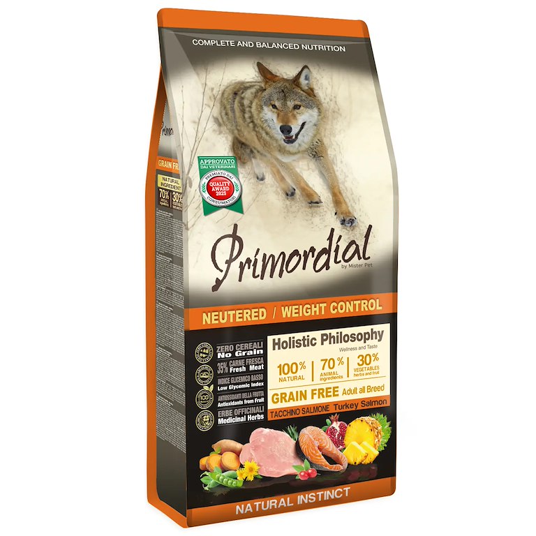 Primordial Suva hrana za pse Neutered Weight Control, Losos i ćuretina, 12 kg