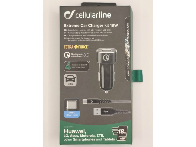 Cellularline Extreme Car Charger Kit (18W)