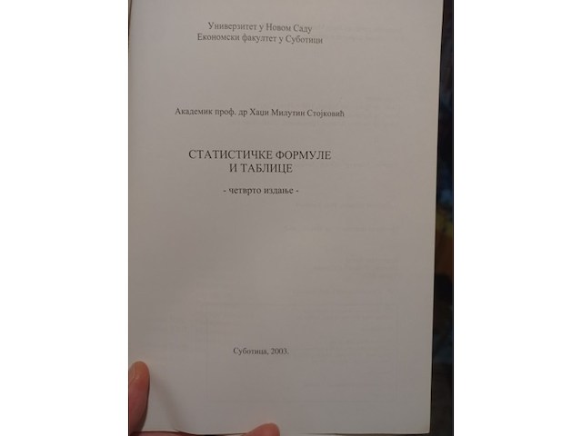 Statističke formule i tablice - dr. Milutin Stojković