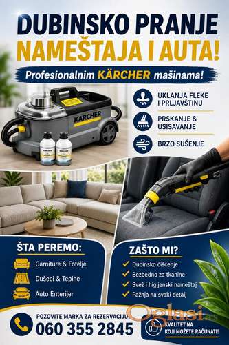 Dubinsko pranje,auta namestaja i ribanje plocica masinom