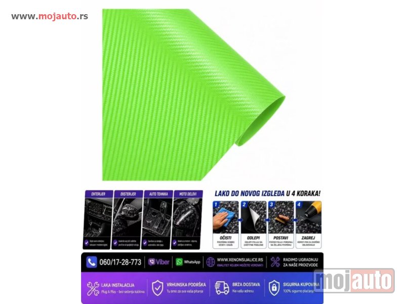 Folija karbon carbon 3d zelena 152cm x 1m