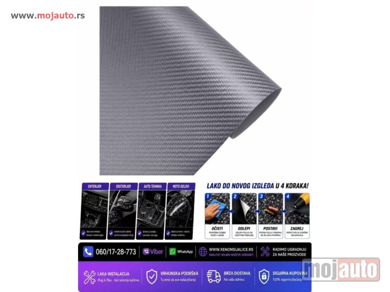 Folija karbon carbon 3d tamno siva 152cm x 1m
